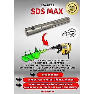 WERHE Profi Adapter for Earth Drill suitable for SDS Max Drilling Machine - For auger drill and SDS impact hammer Drill machine - Soil Drill Adapter for drills with Ø 1,6" 2,4" 3,15" 3,9" 4,7" 5,9"