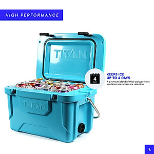 Titan Hard Ice Chest Cooler with Microban Protection - 20 Quarts (30 Can) Arctic Zone Cooler with Deep Freeze Insulation - Blue