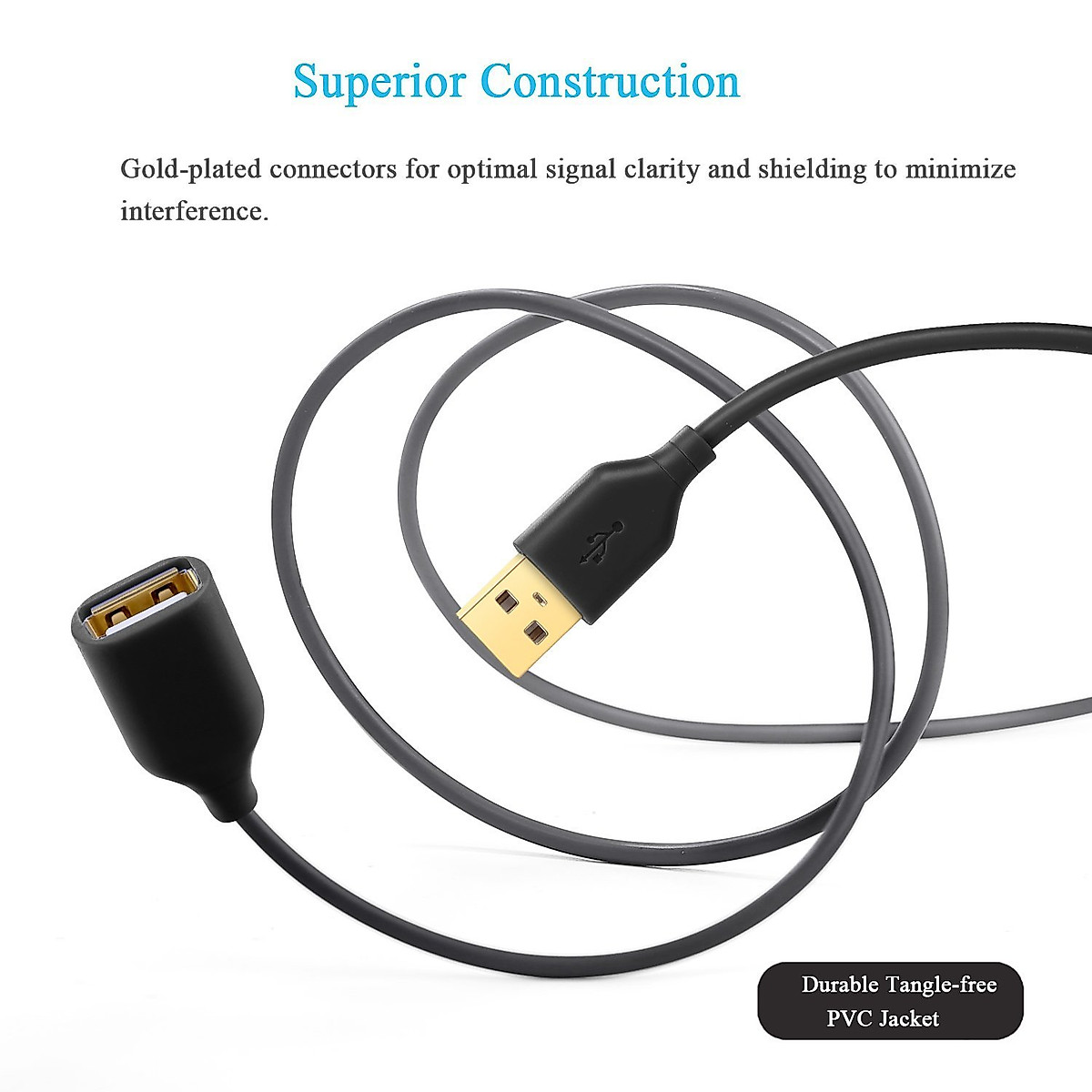 Besgoods USB Extension Cable, 2-Pack USB 2.0 6ft USB to USB Extension Cable Extender Cord - A Male to A Female USB Extension Cord with Gold-Plated Connector – Black