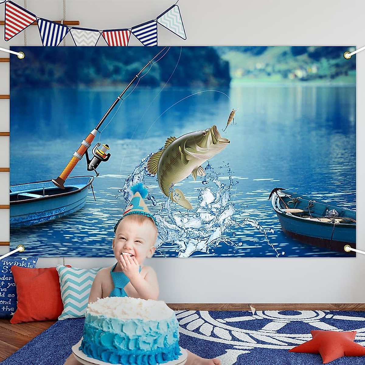 Avezano Gone Fishing Banner Backdrop O Fish Ally Retired Party Decorations Fishing Theme Birthday Baby Shower Party Supplies Fisherman Tournament Decor Photobooth Props (Style 1, 71x43inch)
