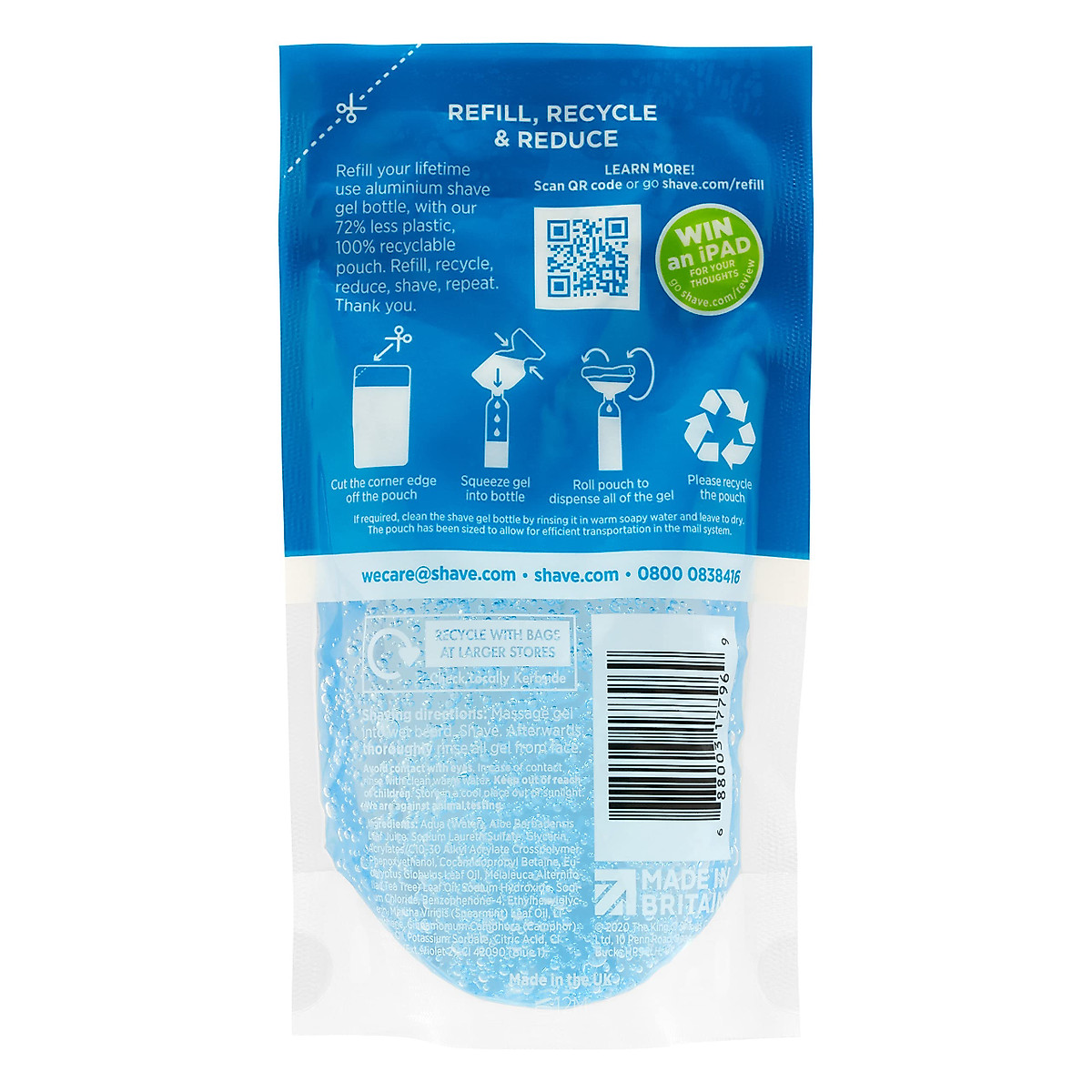 King of Shaves Sensitive Shaving Gel, Refillable Aluminium Bottle 1 x 250ml and Refill Shave Gel Pouch 2 x 200ml