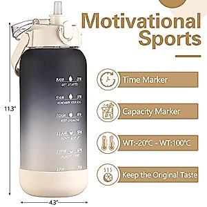 kytffu 64oz Glass Water Bottles with Straw, Half Gallon Motivational Time Marker Water Bottle Glass with and Neoprene Sleeve, 2L Leakproof Large Glass Water Jug for Gym,White