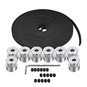 Zeelo GT2 Timing Belt Pulley, 8pcs 5mm 20 Teeth Timing Pulley Wheel and GT2 5 Meters Rubber 2mm Pitch 6mm Wide Timing Belt with Allen Wrench for 3D Printer CNC