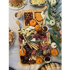 Charcuterie Board Set - Bamboo Cheese Board and Knife Set - Large Cheese Tray for Serving at Parties - For Cheese and Charcuterie Lovers