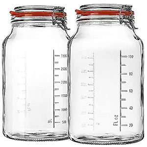 Super Wide-Mouth Glass Jars with Hinged Lids, 1-Gallon (4100 ML) Leak Proof Glass Canning Jars with Airtight Lids and 2 Measurement Marks. Large Capacity, Sturdy For Canning, Overnight Oats, 2-Pack