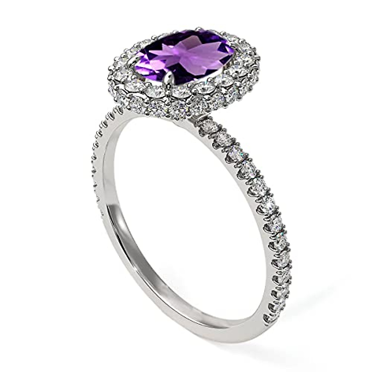 CaratYogi Natural-Amethyst 925 Sterling Silver Halo Design Ring Oval-Cut Wedding Engagement Ring Handmade Fashion Jewelry for Women Available in Size 8