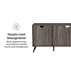 Walker Edison Saxon Mid Century Modern Glass Shelf TV Stand for TVs up to 65 Inches, 60 Inch, Slate Grey