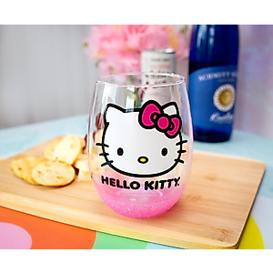 Silver Buffalo Sanrio Hello Kitty Teardrop Stemless Wine Glass | Holds 20 Ounces