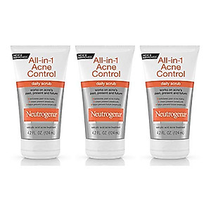 Neutrogena All-In-1 Acne Control Daily Face Scrub to Exfoliate & Treat Acne, with 2% Salicylic Acid Acne Medication, Exfoliating Acne Facial Scrub for Acne Marks & Breakouts, 4.2 fl. oz, Pack of 3