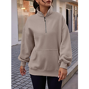 Trendy Queen Womens Zip Up Hoodies Oversized Sweatshirts Preppy Clothes Fall Teen Girls Outfits Fashion Crewneck Pullover CoffeeGrey M