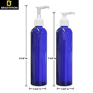 BRIGHTFROM Empty Lotion Pump Bottles, 8 Oz BPA-Free Refillable Plastic Containers, PETE1 Cobalt-Blue, Great for - Soap, Shampoo, Lotions, Liquid Body Soap, Creams and Massage Oil's (Pack of 3)