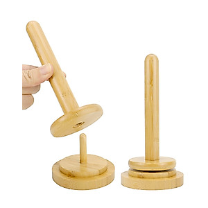 QWORK Wood Yarn Holder with Twirling Mechanism Classic - Convenient and Stylish Storage Solution for Craft & Sewing Supplies - Natural Wood, 7x4 inches, 2 Pack
