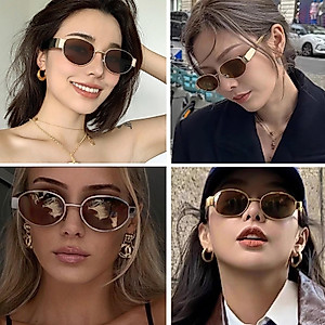 knliwkm 2 Pack Gold Retro Oval Sunglasses for Women Trendy Fashion Designer Dupes Shades Vintage 90s Sun Glasses