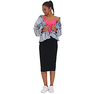 THE GYM PEOPLE Women's High Waist Tummy Control Pencil Skirts Stretchy Bodycon Midi Skirt Below Knee with Back Slit Black