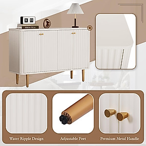 HLR Sideboard Buffet Cabinet, 48" Modern Accent Cabinet with 4 Door and Removable Shelves, Credenza Entryway Cabinet with Storage for Living Room, Dinning Room, Ivory White