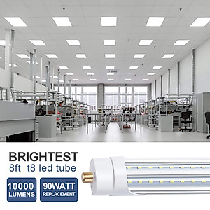 LIGHEART T8 8 Foot LED Shop Light, 90W 10000LM LED Light Tube, Single Pin FA8 Base, Cool White 6000K,V Shaped LED Tube Light, 96" LED Bulb Light Replacement for 8Ft Fluorescent Fixtures(10Pack)
