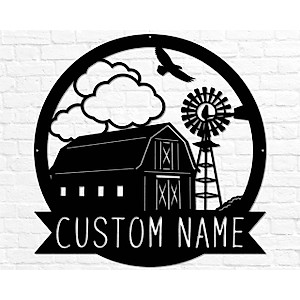 Personalized Farm Sign | Metal Barn Windmill Sign | Custom Ranch Decor | Barn Art | Large Rustic Sign | Personalized Wedding Gift | Outdoor Barn Sign | Boho Decor | Family Farm Sign | Metal Wall Art