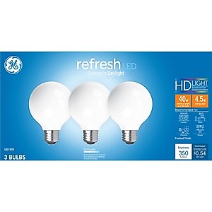 GE Refresh LED Light Bulbs, 40 Watt, Daylight, G25 Globe Bulbs, Frosted, Medium Base (3 Pack)