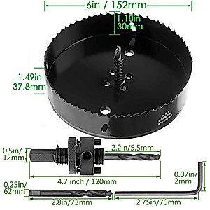6 inch Hole Saw for Cornhole Boards 152mm Corn Hole Drilling Cutter Heavy Duty Bi-Metal Steel Blade & Hex Shank Drill Bit Adapter By STARVAST for Cutting Cornhole Game, Home Improvement (Black)
