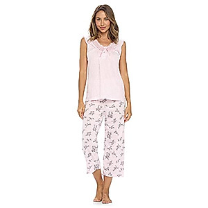 Casual Nights Women's Lace Sleeveless Top and Capri Bottom Sleepwear Pajama Set - Pink - X-Large