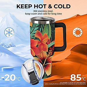 LYHVSFJW 40 Oz Tumbler with Handle Straw Hawaiian Style Print Pattern Water Cup with Lids Stainless Steel Water Bottle Travel Insulated Mug Coffee Mug Vacuum Insulated Cup for Daily Use