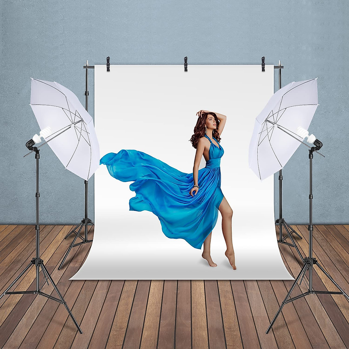 Yesker Photography Lighting Umbrella Kit, 6x9ft Muslin Backdrop (White/Black/Green Screen Kit), 8.5x10ft Background Support System Continuous Lights Umbrella Equipment for Portrait Photo Video Studio