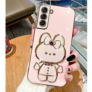 for Samsung Galaxy A14 Case for Women Girls,6D Cute Hidden Rabbit Bunny Stand Design,Luxury Plating Glitter Girly Soft Silicone Makeup Mirror Phone Case with Camera Cover for Samsung A14 5G (Pink)