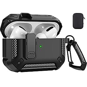 Maxjoy Airpods Pro 2nd Generation/1st Generation Case Cover with Lock, AirPods Pro 2 Protective Case Shockproof Cover with Keychain Compatible with Apple Airpods Pro 2 2023 2022/ Pro 2019, Black