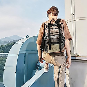 AUOBAG Clear Backpack Heavy Duty,Transparent Backpacks Stadium Approved,Free Personalized Stickers (Black-01)