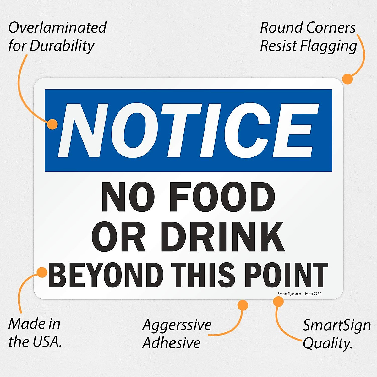 SmartSign-S-1938-EU-14 "Notice - No Food or Drink Beyond this Point" Label | 10" x 14" Laminated Vinyl