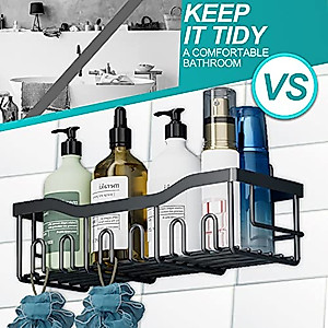 shower shelves[5 pcs],Kitchen&bathroom storage shelf, strong adhesive,bathroom shelf no drilling , rustproof stainless steel soap box, toothpaste, towel and toiletries,Cutlery Storage Box , black