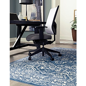 Rugs.com Boston Collection Rug – 2' x 3' Blue Low-Pile Rug Perfect for Living Rooms, Large Dining Rooms, Open Floorplans