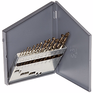 Chicago Latrobe 550 Series Cobalt Steel Jobber Length Drill Bit Set with Metal Case, Gold Oxide Finish, 135 Degree Split Point, Inch, 13-piece, 1/16" - 1/4" in 1/64" increments