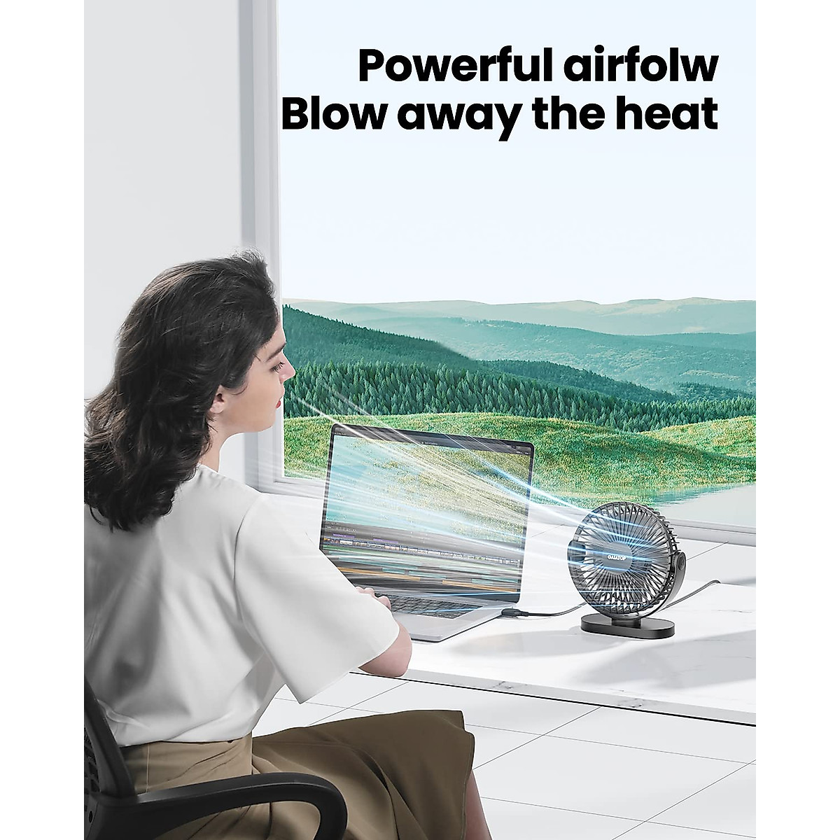 Gaiatop USB Desk Fan, 3 Speeds Powerful Portable Fan, 5.5 Inch Quiet Cooling Mini Fan, 90° Rotate Small Table Fan with 5ft Cable Personal Fan for Desktop Home Office Travel Black