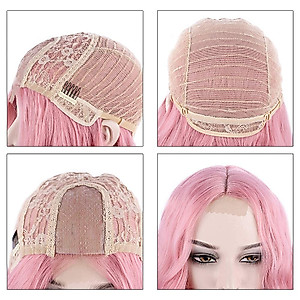 Pink Wig 28 Inches Long Pink Wavy Wigs For Women Synthetic Hair Replacement Wigs Light Pink Wig Halloween Cosplay Daily Party Heat-Resistant Fiber Wig (Pink (673HT))