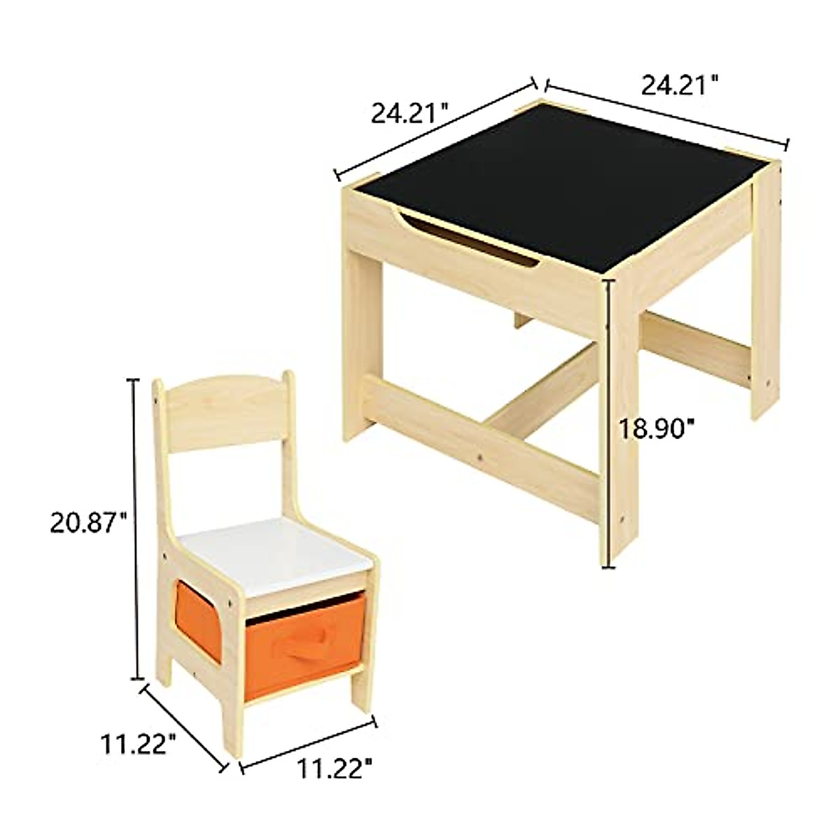 TROOPVILLE Kids Table and Chair Set 3 in 1 Wooden Toddler Table and Chair Set Toddler Activity Table Children's Wooden Table and Chair Set with Two Storage Bags 1 Table and 2 Chairs (Wood)