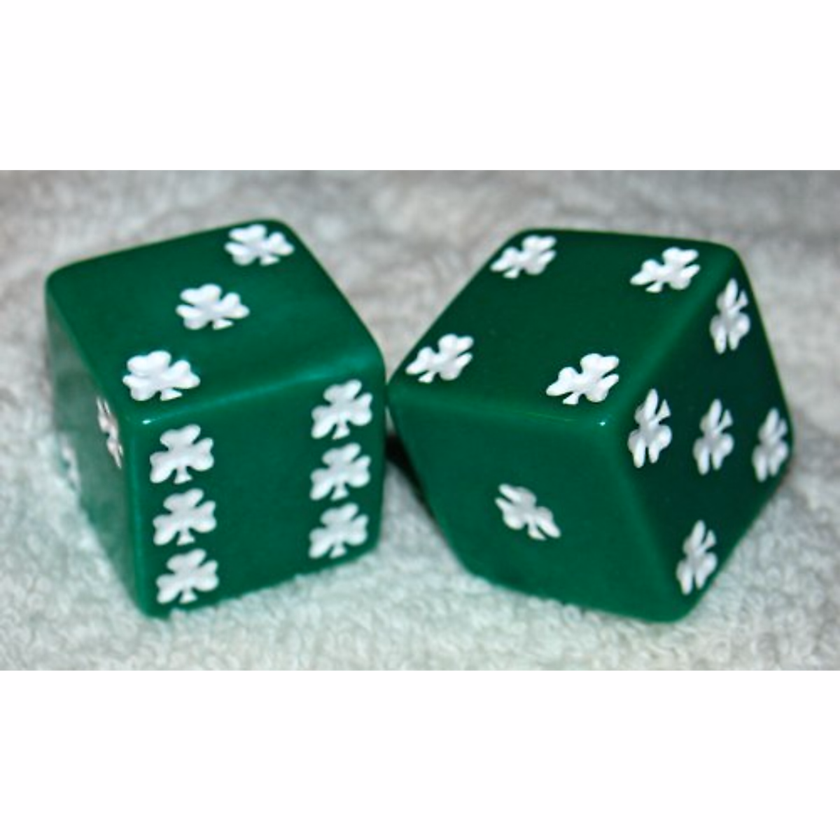 1" Huge Green with White Shamrocks Opaque Dice Pair
