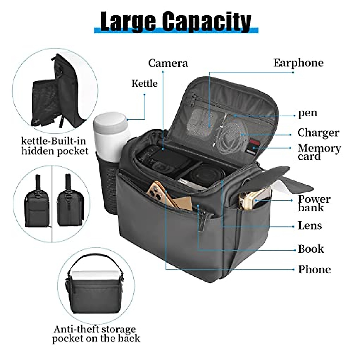 Cwatcun Camera Shoulder Bag, Waterproof Camera Crossbody Case, Compact Photography Backpack, Compatible with Canon/Nikon/Sony/Fuji DSLR/SLR/Mirrorless Camera, Lens and Accessories, White