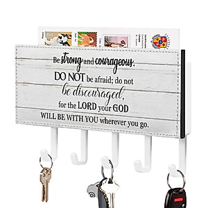 Be Strong and Courageous Do Not Be Afraid Key Holder Wall Mount Key Hanger Saying Quote Self Adhesive Key Hanging Rack Farmhouse Decorative for Entryway Front Door Kitchen Hallway 7x4 inch