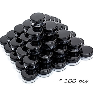 ZEJIA 10 Gram Sample Containers, 100 Count Cosmetic Containers with Lids, Refillable Empty Sample Jars, Small Plastic Containers with Lids (Black)