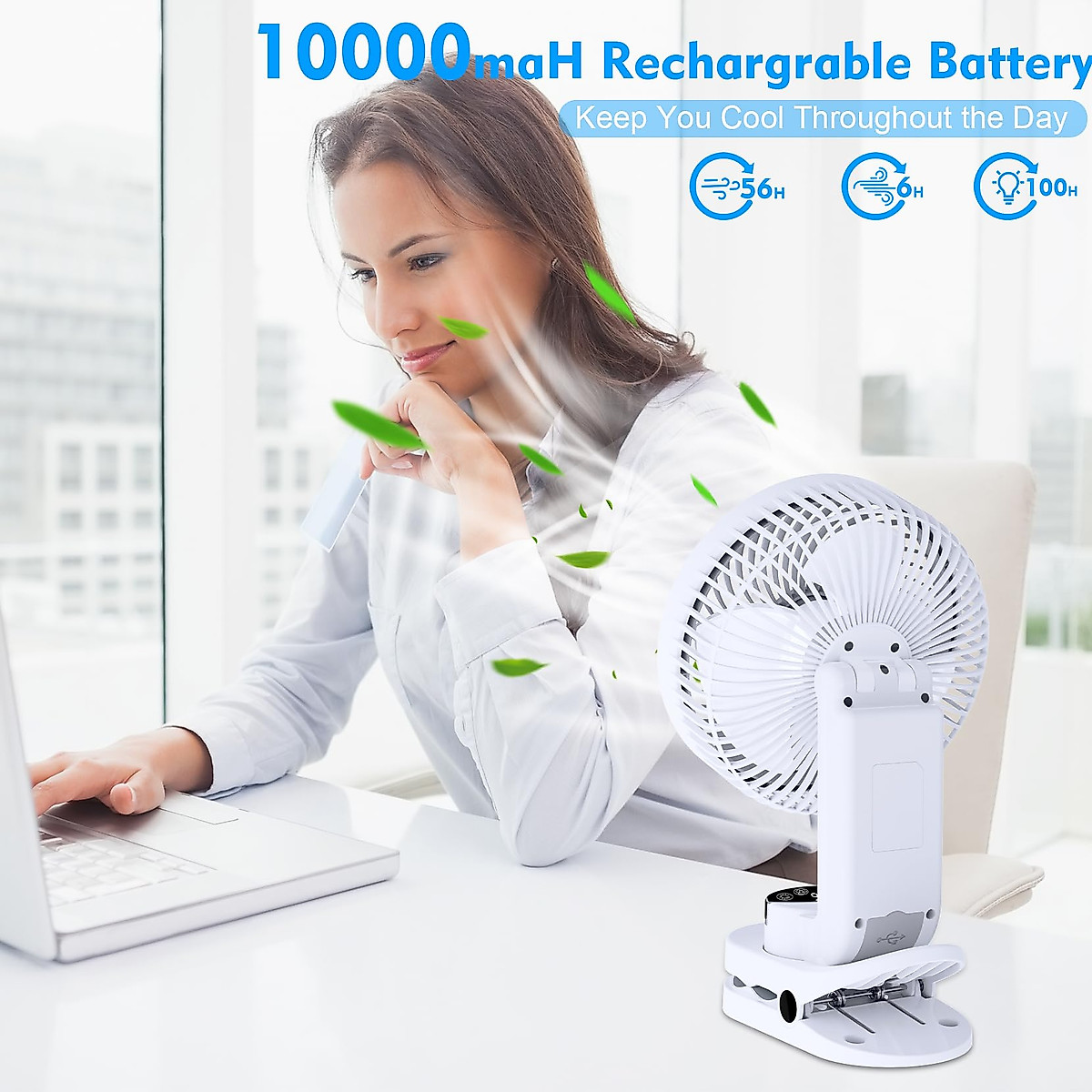 TDONE 8 Inch Clip on Fan, 10000mAh Battery Operated Desk Fan With 9 Speeds, Auto Oscillation Rechargeable Camping Fan With Atmosphere Light and Remote, USB-C Powered Fan for Office Desktop Outdoor