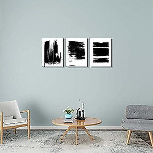 ARTINME Black and White Wall Art , Framed 3 Panels Abstract Canvas Prints oil Painting for Living Room home decor (12x16 inch x 3)