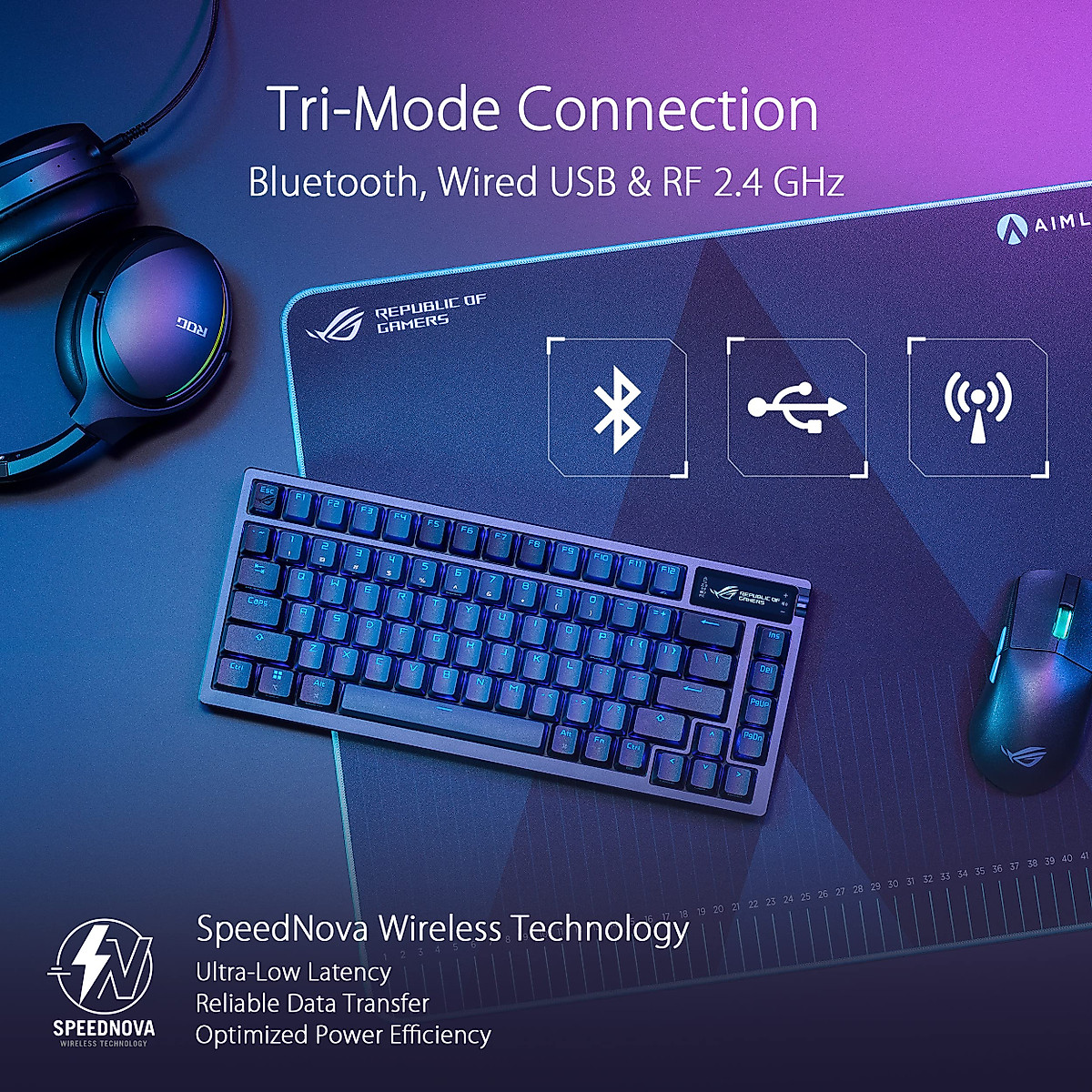 ASUS ROG Azoth 75" Wireless DIY Custom Gaming Keyboard & ROG Harpe Ace Aim Lab Edition Gaming Mouse, 54 g Ultra-Lightwieght, Connectivity