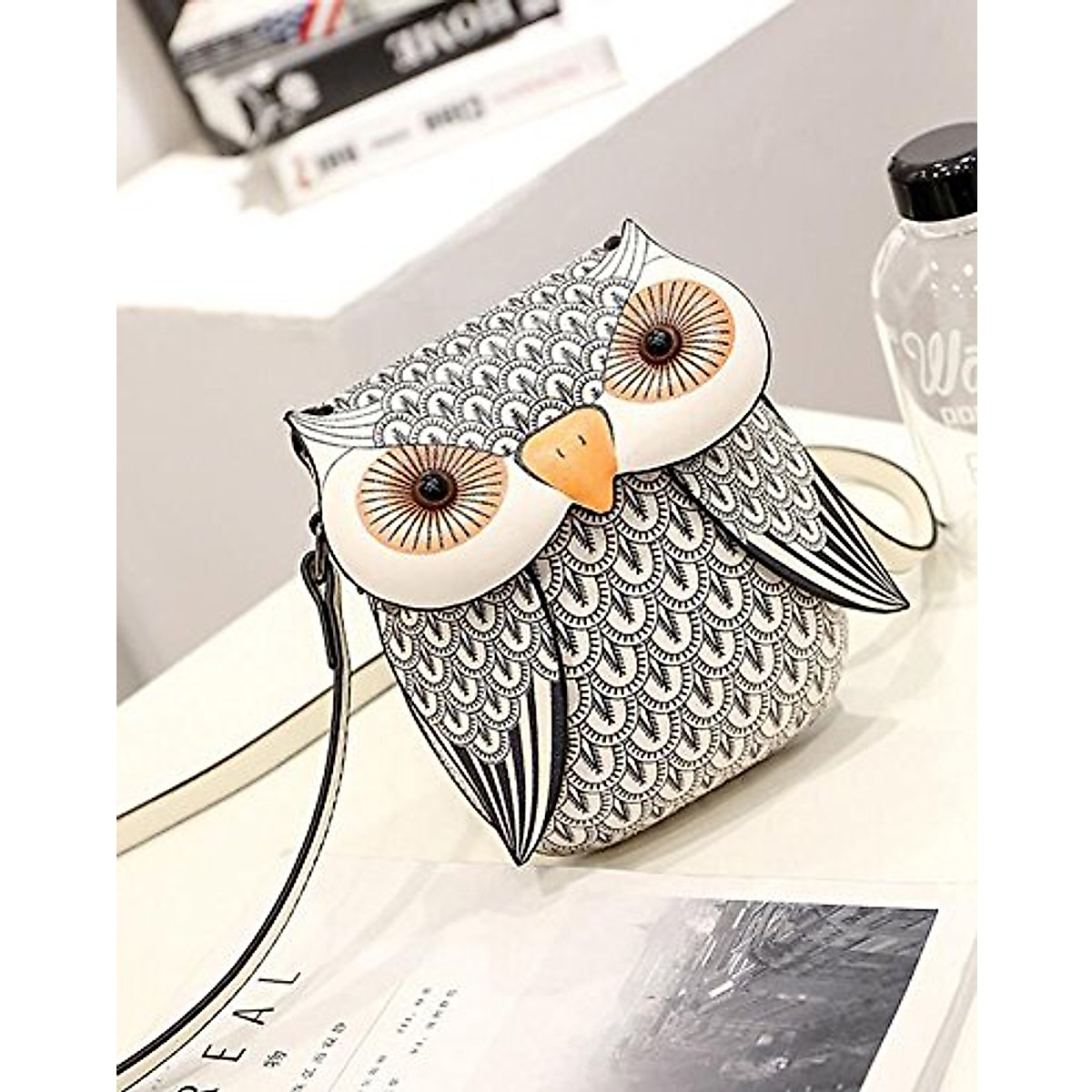 QZUnique Cute Owl Cartoon PU Leather Handbag Casual Satchel School Purse