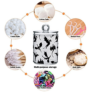 Gredecor 2 Pack Qtip Holder Clear Black Dragons Apothecary Jars with Lids Acrylic Bathroom Jars Vanity Countertop Canister Storage Organizer for Cotton Ball,Swabs,Pads,Floss