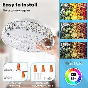 Crystal Chandeliers Flush Mount LED Ceiling Light Fixture, 5000K Daylight White Super Bright 1980LM 11-Inch Non-Dimmable Farmhouse Kitchen Light Modern Ceiling Lamp for Bedroom Bathroom Nursery