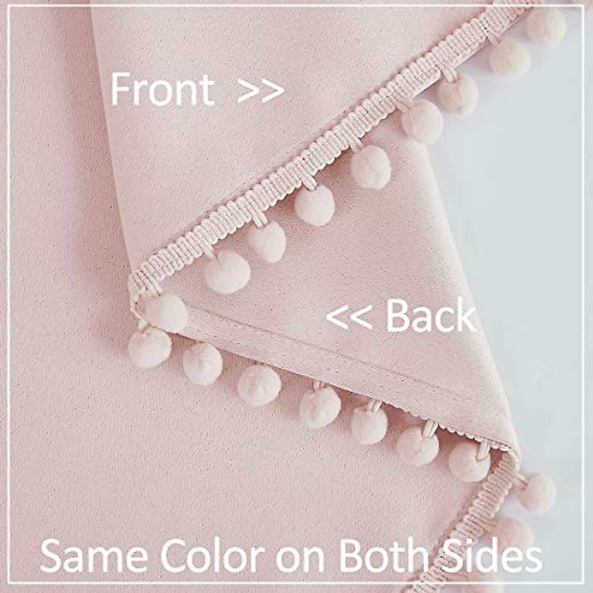 Pom Pom Curtains for Bedroom Pink Girls Room Blackout Window Drapes 63" Energy Efficient Thermal Insulated Living Room Darkening Curtain Panels 2pcs