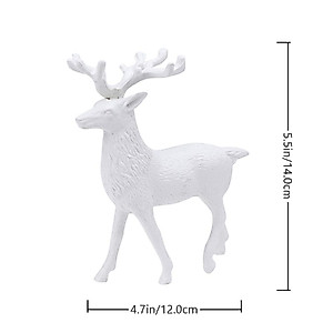 ABOOFAN 5Pcs Christmas Reindeer Figurines White Mini Deer Statue Miniature Ornaments Table Decoration Cake Toppers for Christmas Craft DIY Party Garden Yard Decor Supplies 5.5 Inches