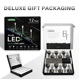 Outdoor Solar Lights Landscape Lighting: Deluxe 12 Pack Stainless Steel Solar Powered LED Patio Lights - Outside Pathway Deck Garden or Home Security Driveway & Backyard Path Light for Lawn or Walkway