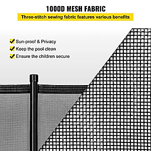 VEVOR Pool Fencing Mesh, 4 x 96 ft Swimming Pool Fence, 1000D PVC Mesh Fabric Removable Pool Fence, Pool Fence for Inground Pools with Aluminum Poles and Stainless Steel Tubes for Security and Privacy